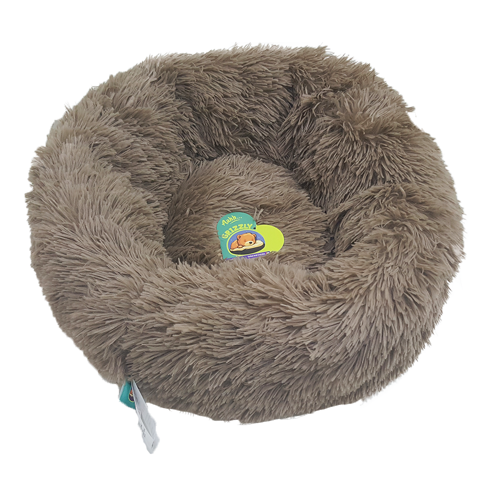 Grizzly Velor Plush Round Bed Dark Beige Large - 71 x 20cm
